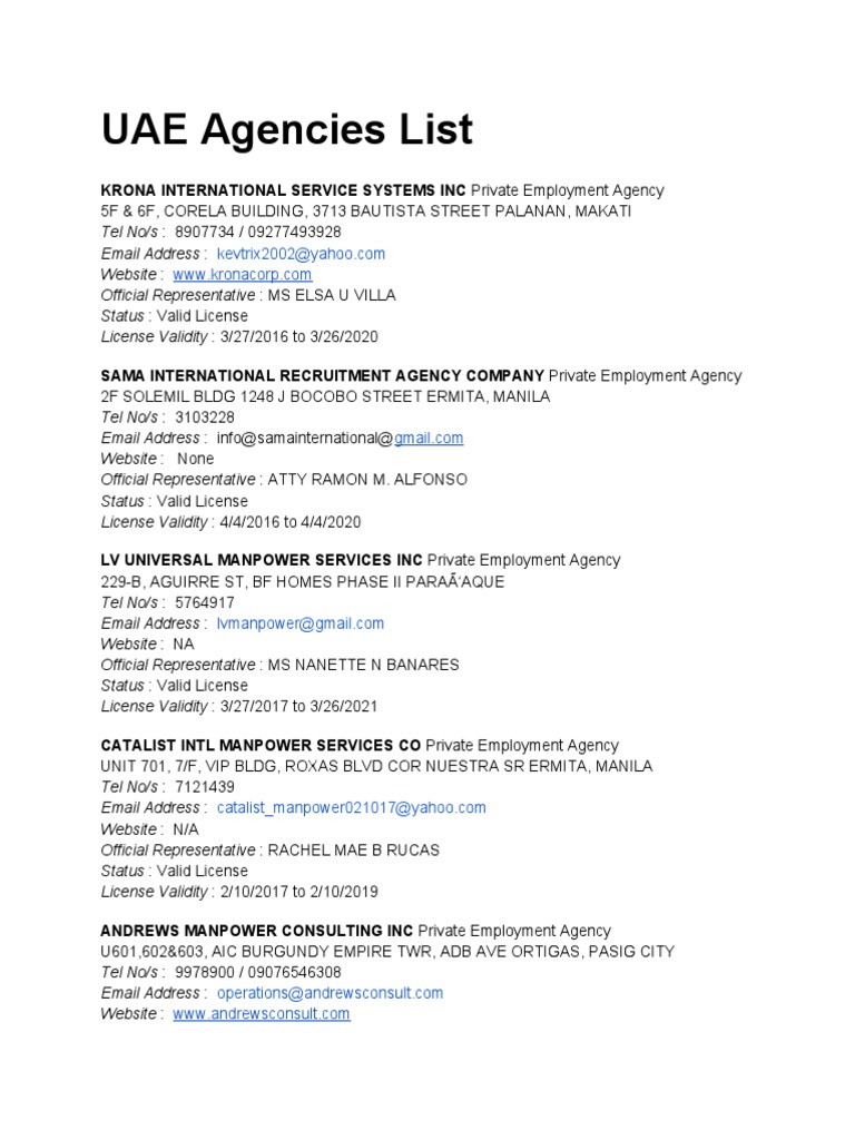 UAE Agencies List | PDF