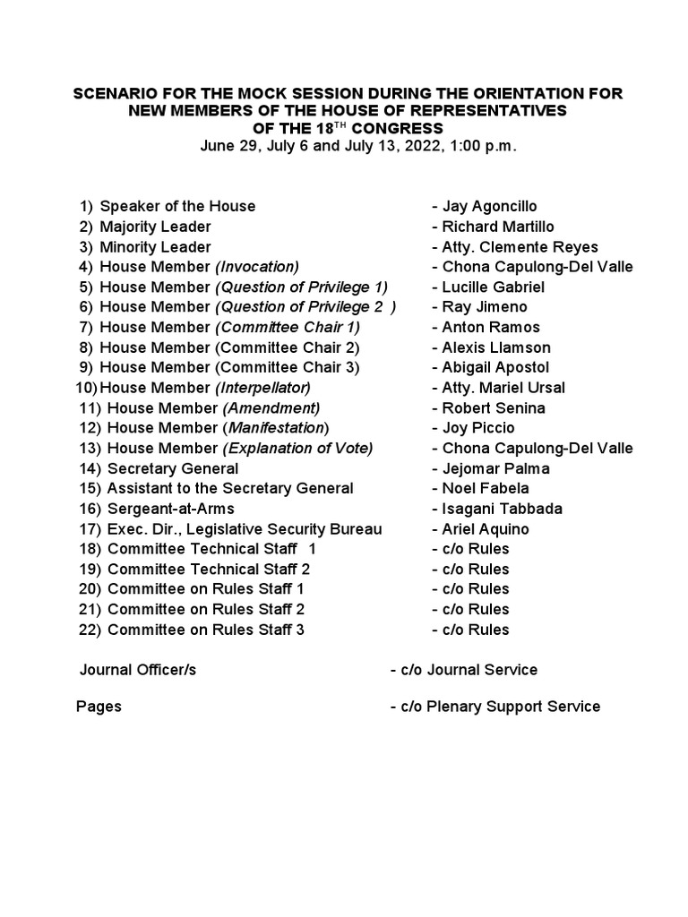 Mock Session Script 19TH Congress Draft 1 | PDF