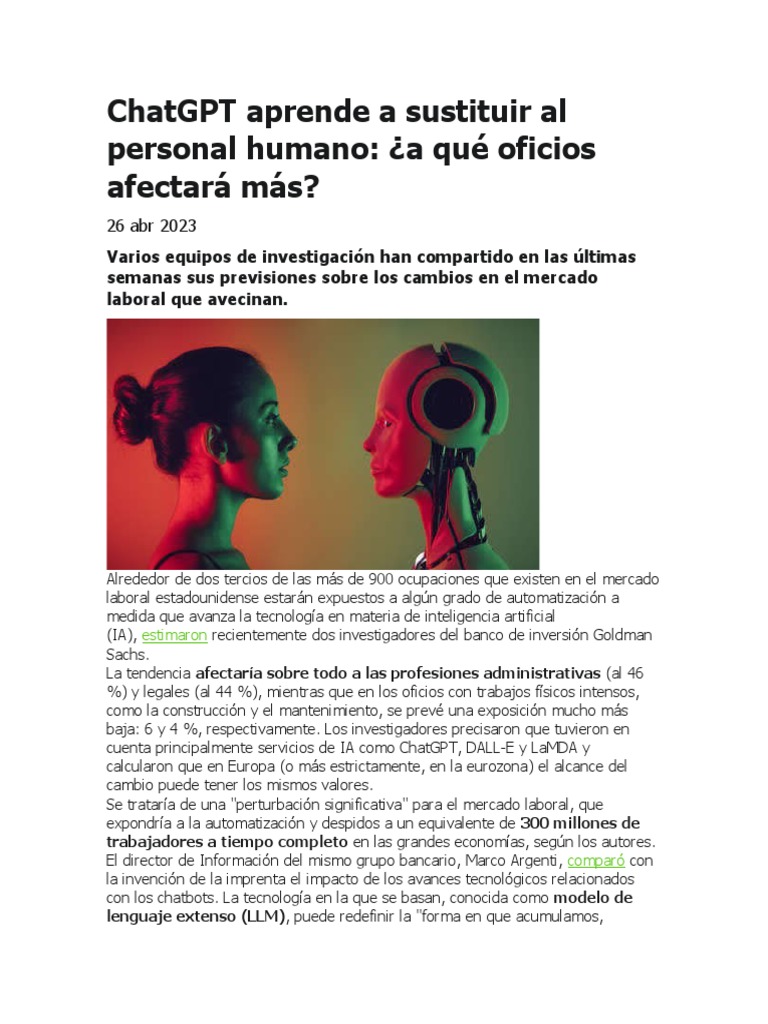 ChatGPT Aprende A Sustituir Al Personal Humano 26-04-23 | PDF ... ChatGPT Aprende A Sustituir Al Personal Humano 26-04-23 | PDF ...
