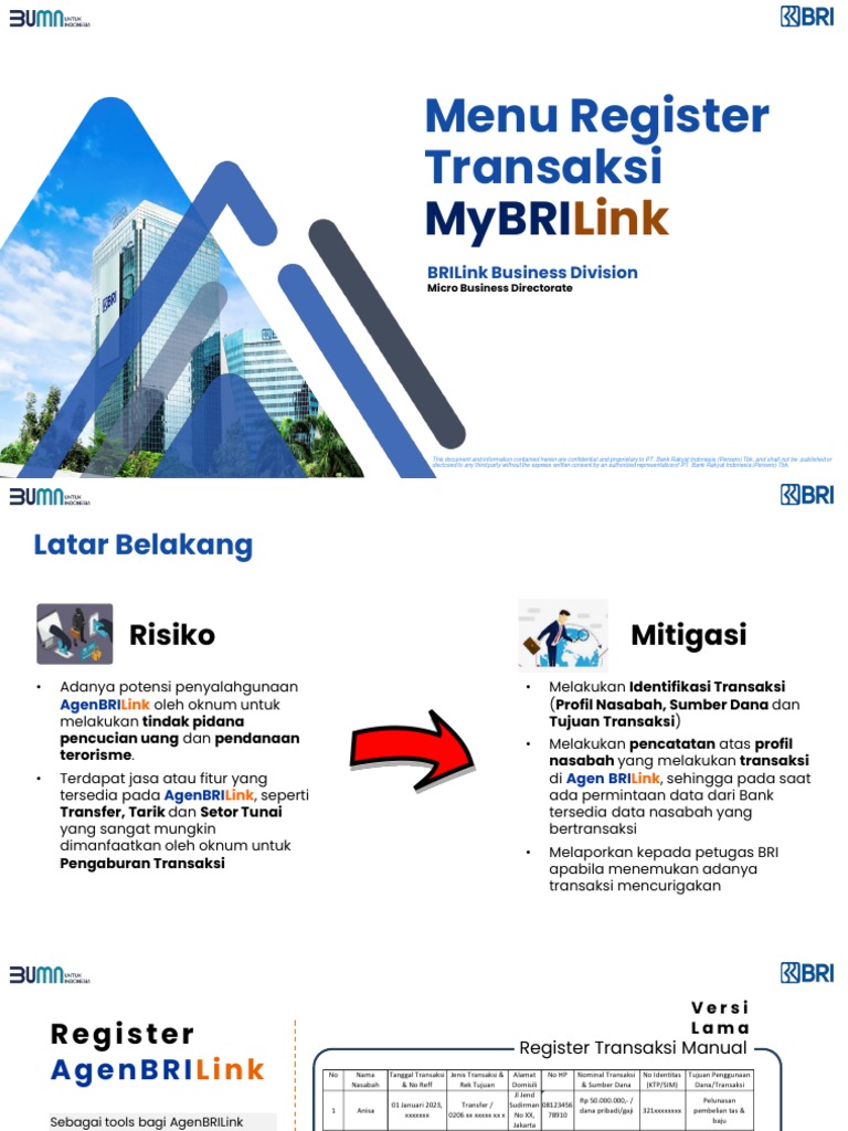 Menu Register Transaksi BRILink - MyBRILink | PDF