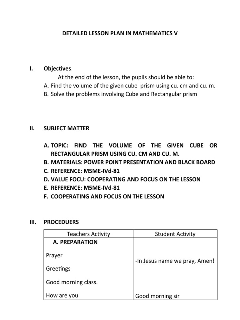 Detailed Lesson Plan in Mathematics V | PDF