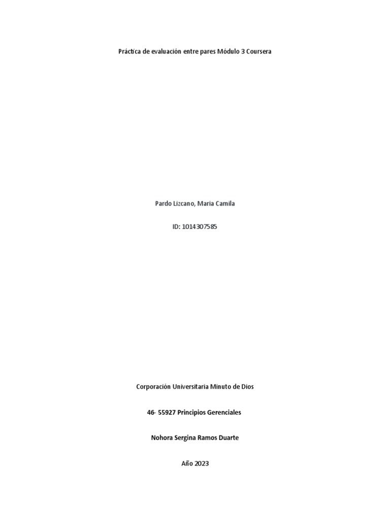 Práctica de Evaluación Entre Pares Módulo 3 Coursera | PDF