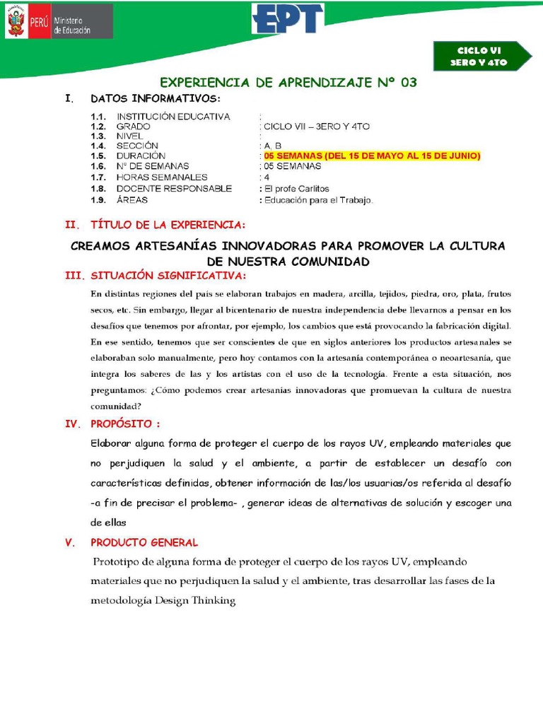 Experiencia de Aprendizaje N°03 - Ciclo Vii - 3ero y 4to - Ept - 2023 - 00001-1 | PDF