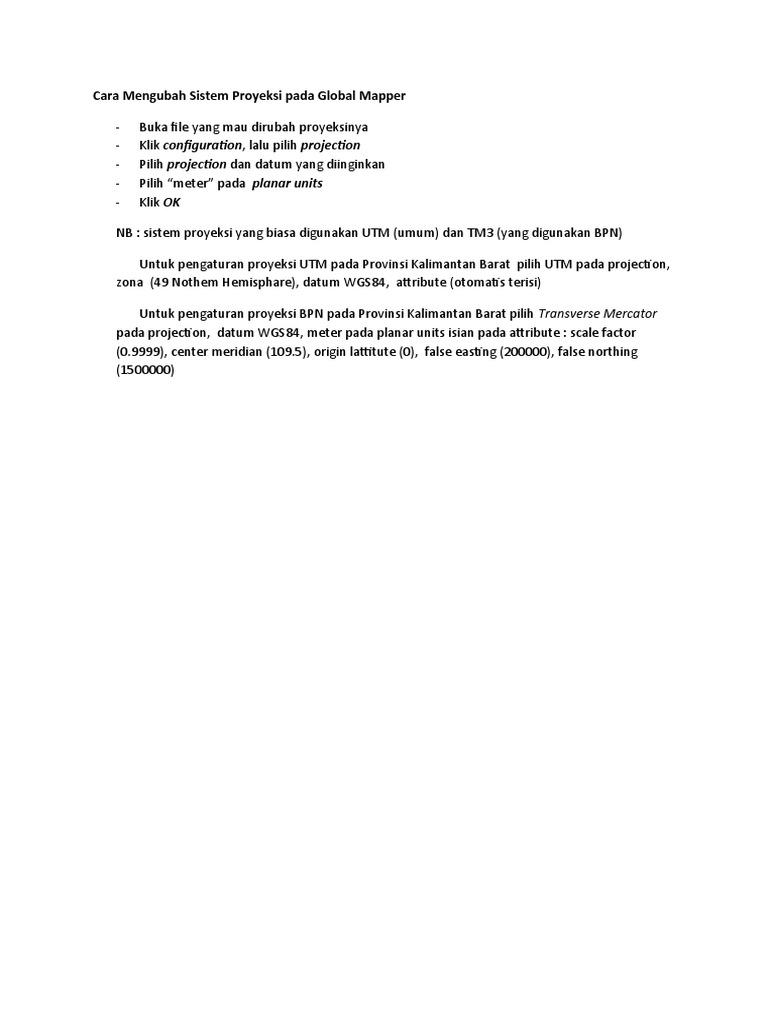 Sistem Proyeksi UTM TM3 Global Mapper | PDF