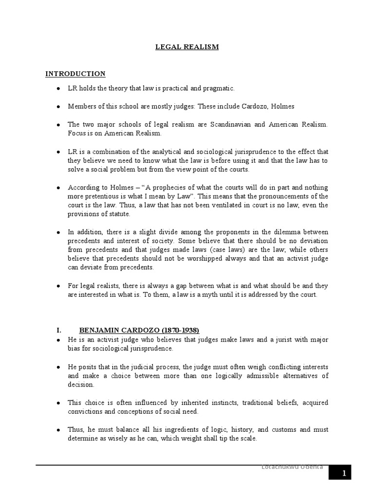 Legal Realism Notes | PDF | Jurisprudence | Precedent Legal Realism Notes | PDF | Jurisprudence | Precedent