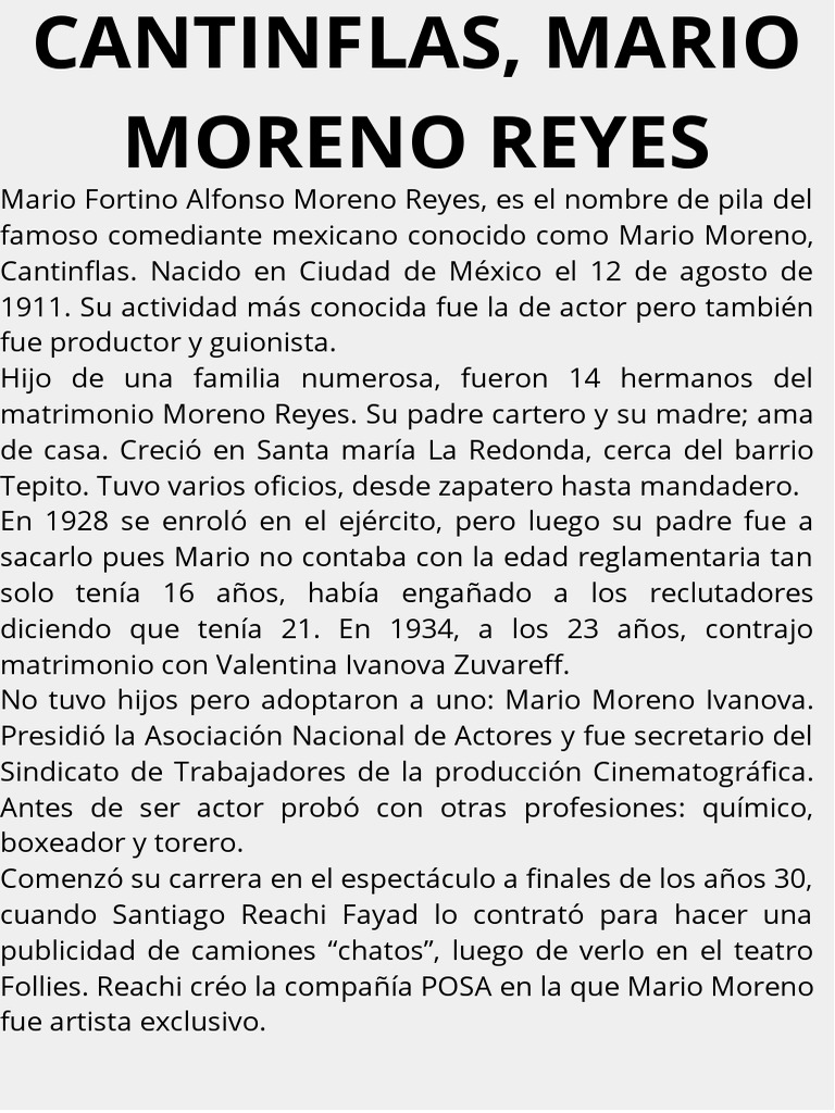 Biografía de Cantinflas: Nacimiento y Éxitos | PDF