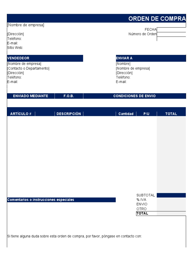 Formato de Orden de Compra | PDF