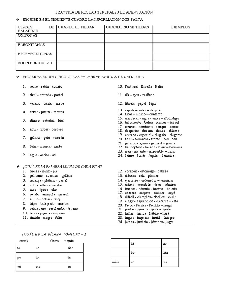 Practica de Reglas Generales de Acentuación | PDF