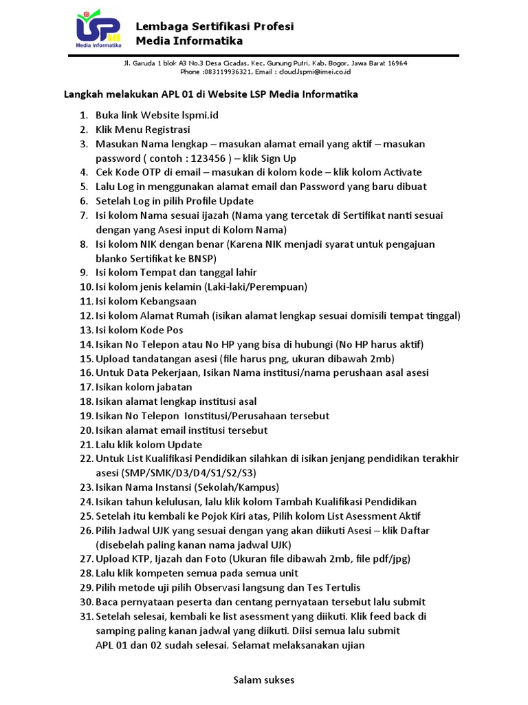 Panduan APL 01 di LSP Media Informatika | PDF