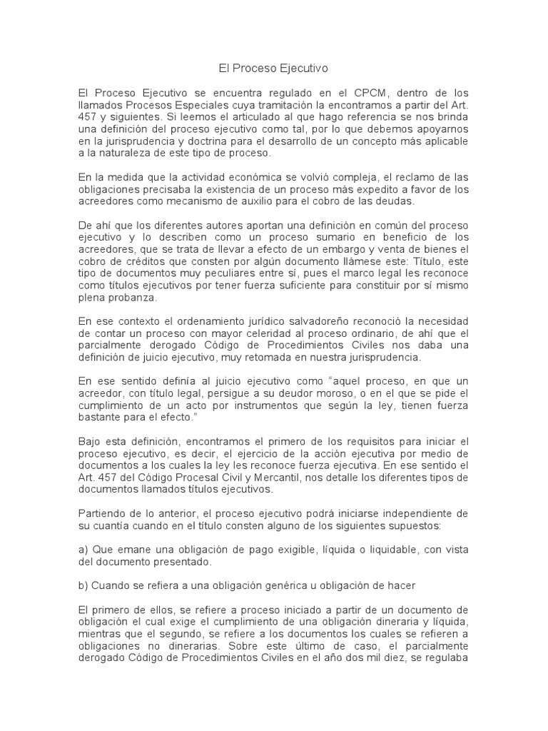 El Proceso Ejecutivo en El Salvador | PDF | Demanda judicial | Sentencia (ley)