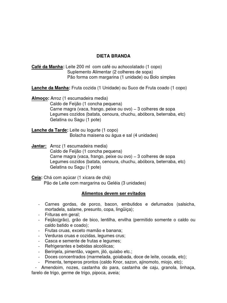 Dieta Branda para Pós Operatório de Apêndice | PDF | Caldo | Alimentos