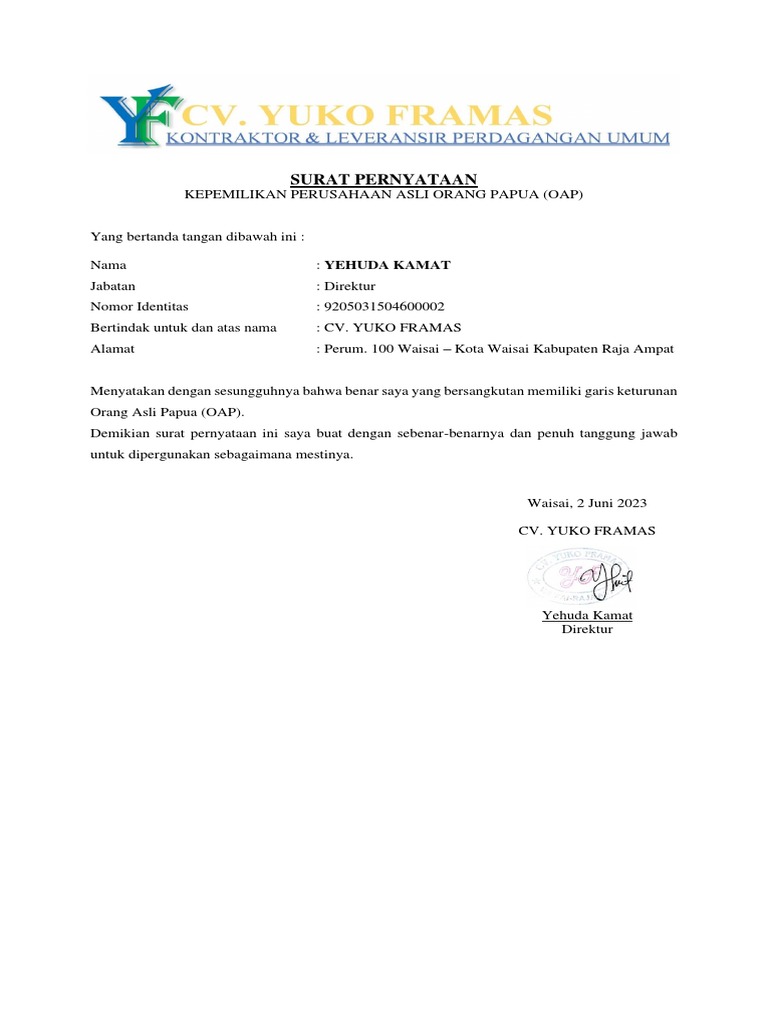 Surat Pernyataan Oap PDF | PDF