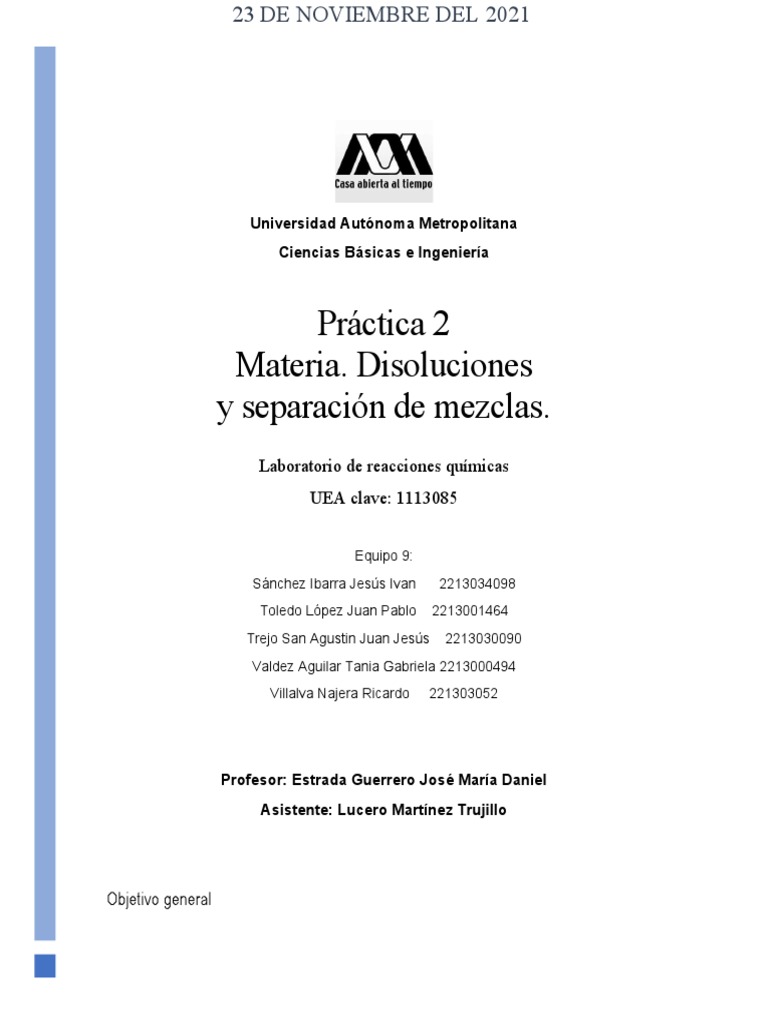 Práctica 2 Materia. Soluciones y Separación de Mezclas PDF | Descargar gratis PDF | Mezcla ...