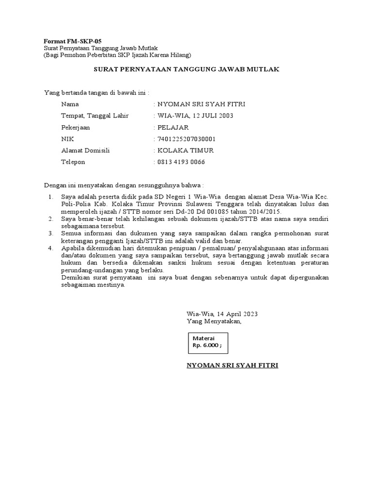 Form SPTJM Dan Pernyataan Ijazah Hilang | PDF
