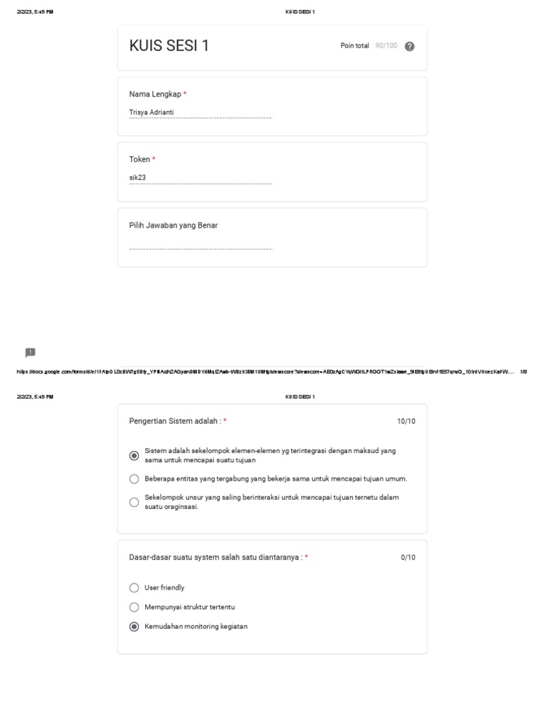 Kuis Sik Sesi 1 | PDF