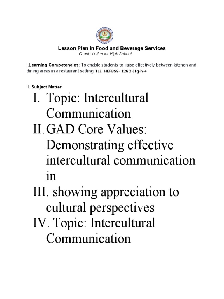 Lesson Plan in FBS. Q2 LO4 | PDF | Restaurants | Kitchen