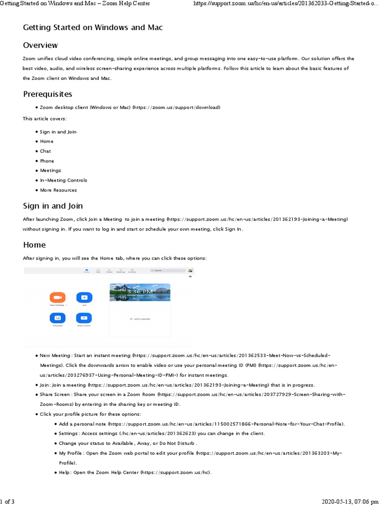 Getting Started On Windows and Mac - Zoom Help Center | PDF | Web ...
