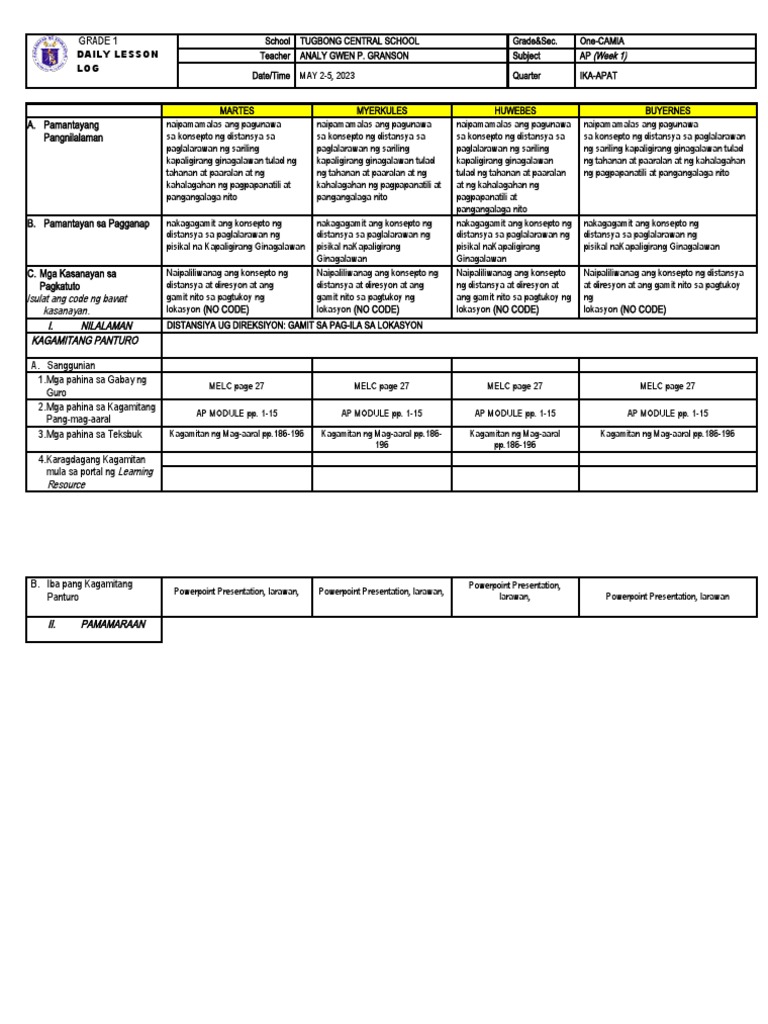 Q4 - DLL - Ap1 - Week 1 | PDF