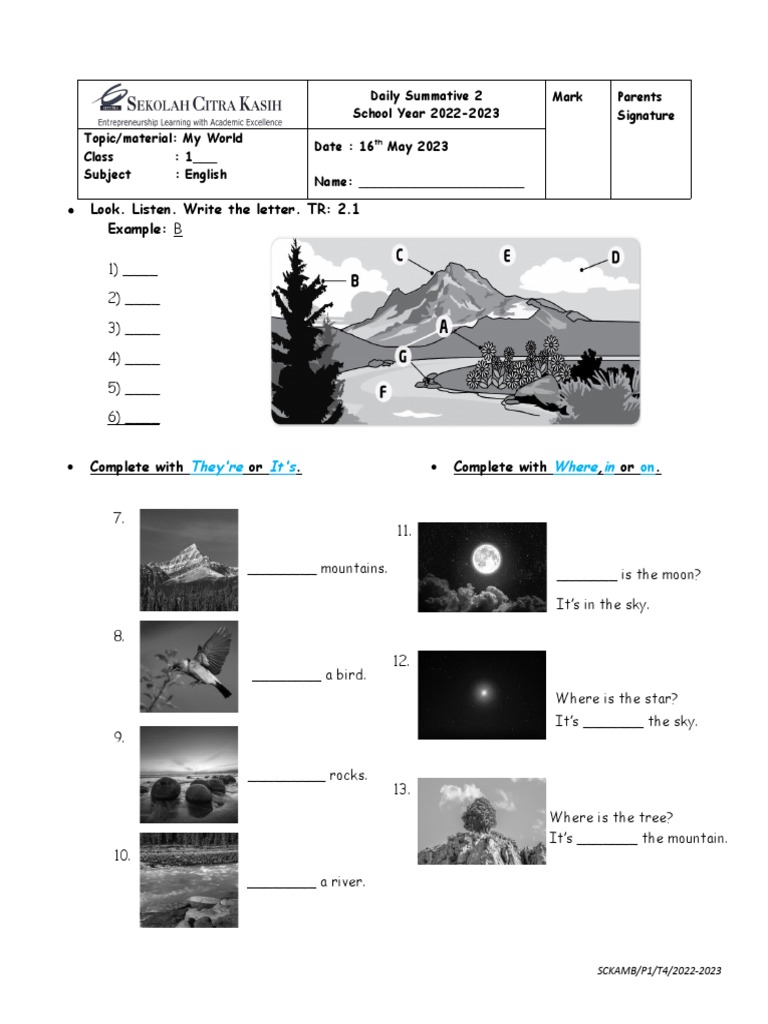 English Test Grade 1 | PDF