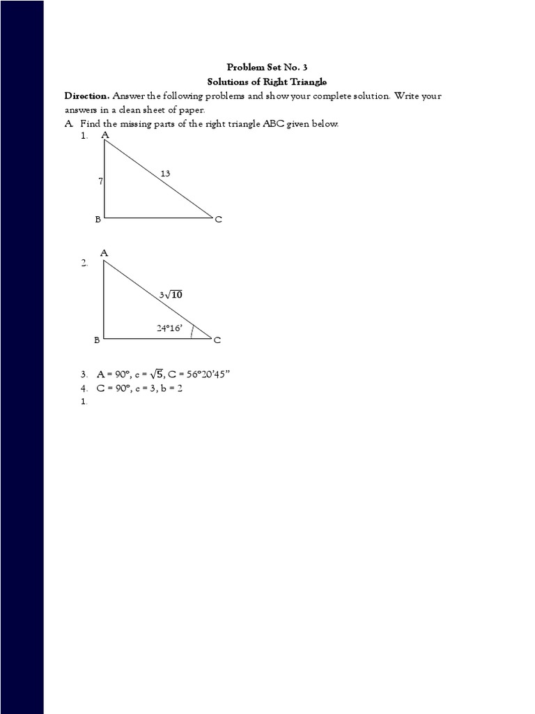 Solution of Right Triangle | PDF