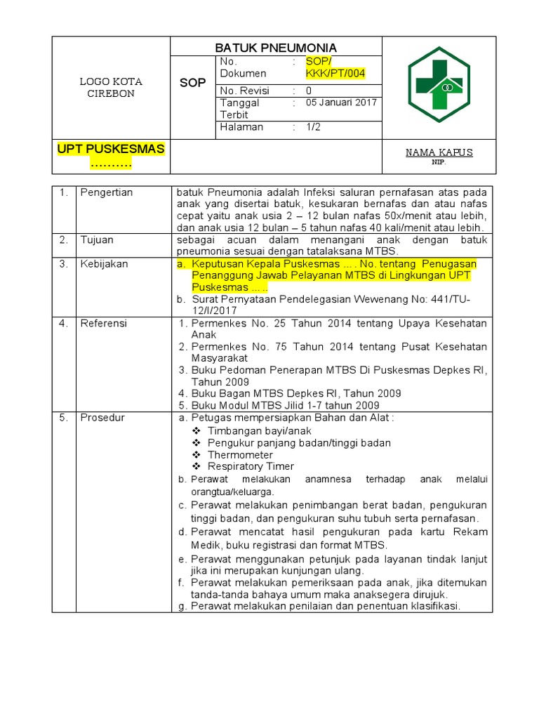 4.SOP Batuk Pneumonia | PDF
