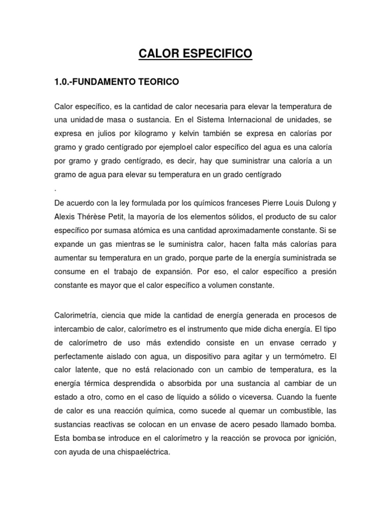 Calor Específico: Teoría y Experimentos | PDF | Calor | Temperatura