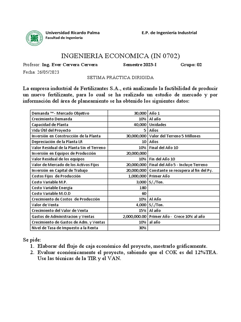 Practica Dirigida Nro. 7 - 2023 - I - FCE | PDF | Finanzas y dinero