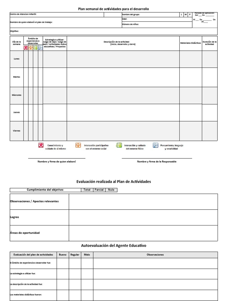 Formato Plan de Actividades en Blanco | Descargar gratis PDF | Aprendizaje