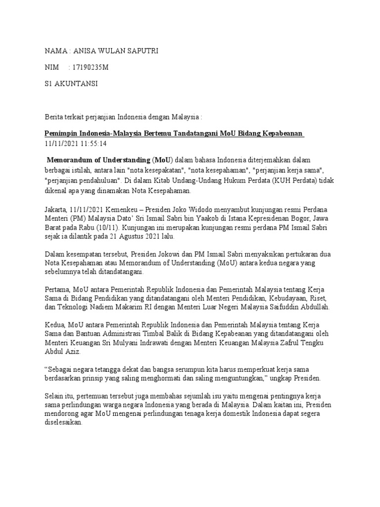 Profil Negara Indonesia Dan Malaysia Anisa | PDF