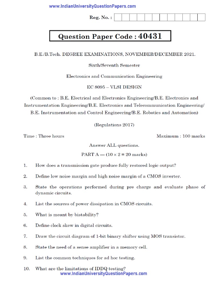 University Question Papers - VLSI | PDF | Cmos | Logic Gate