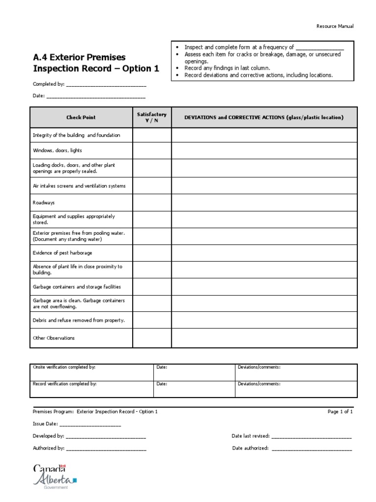 A4 Exterior Premises Inspection Record Option1 | PDF