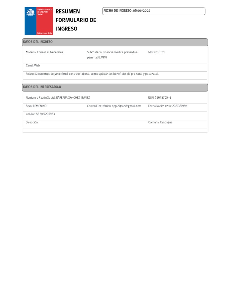 Formulario Único - Resumen | PDF