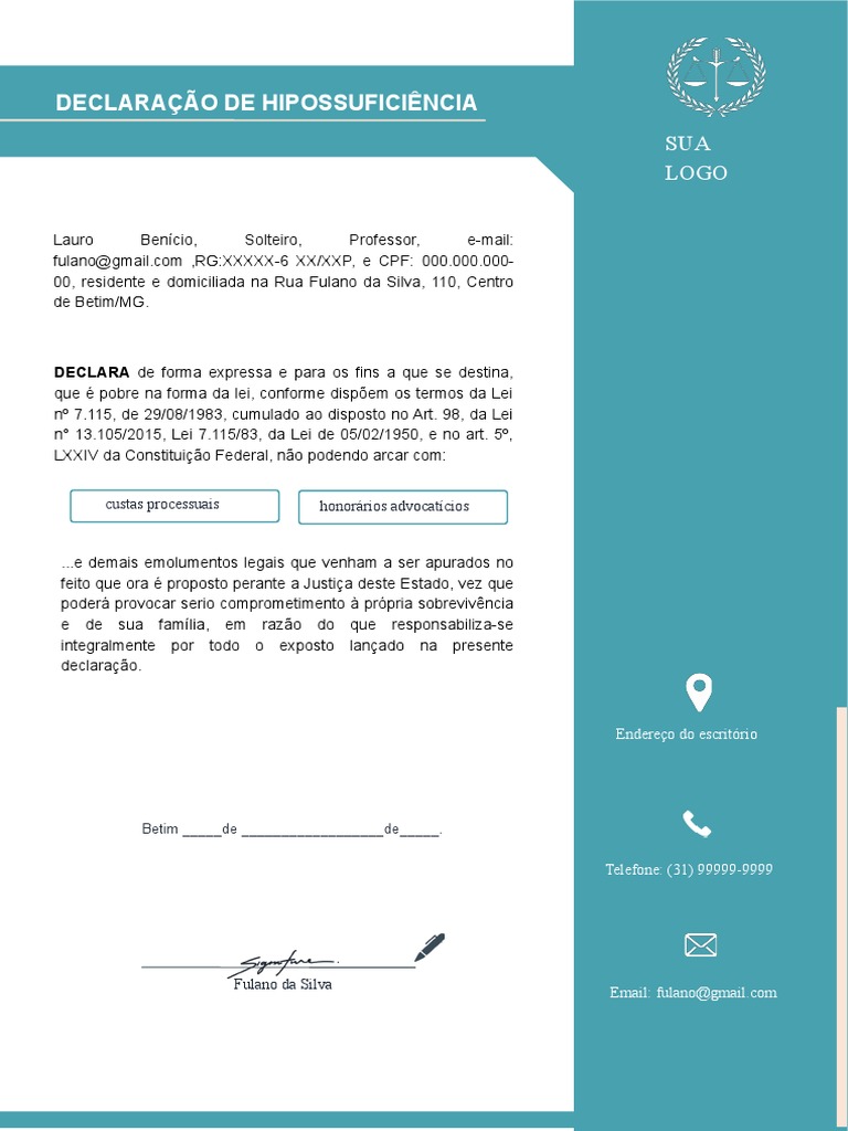 Declaração de Hipossuficiência - Box Visual Law 360 | PDF
