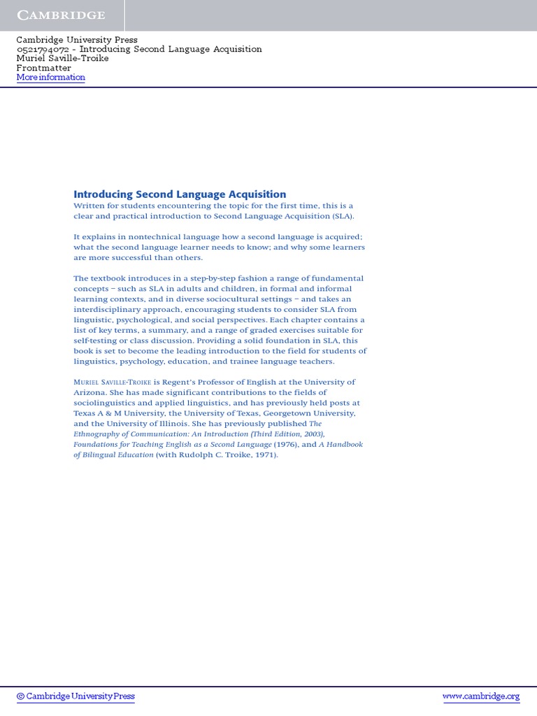 Introducing Second Language Acquisition | PDF