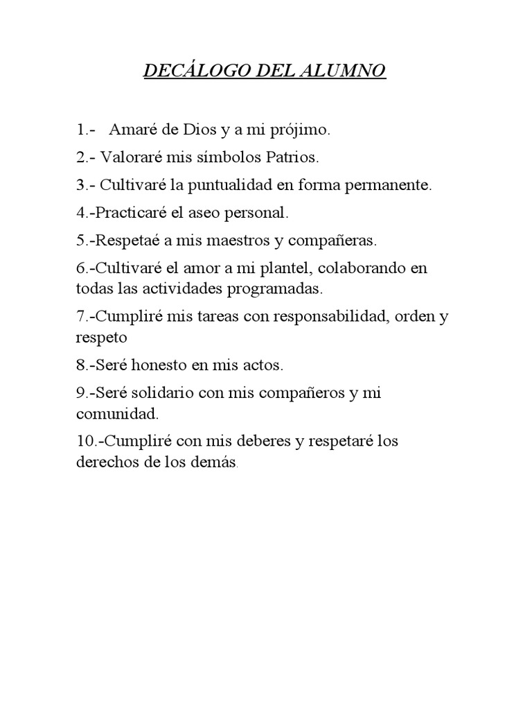 Decálogo del Estudiante Responsable | PDF