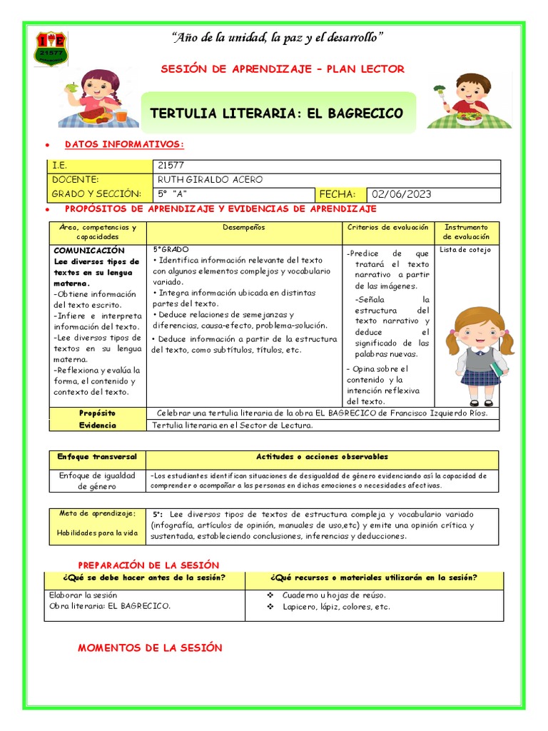 Sesión Plan Lector | PDF | Aprendizaje | Evaluación
