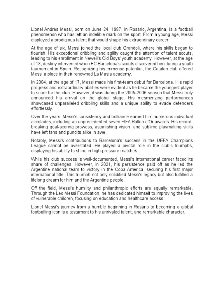 Lionel Andrés Messi, Biography | PDF
