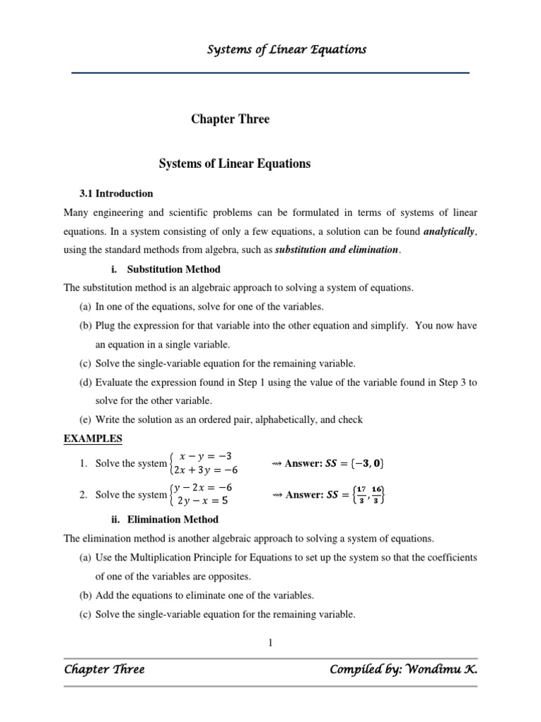 Chapter Three | PDF | System Of Linear Equations | Matrix (Mathematics)
