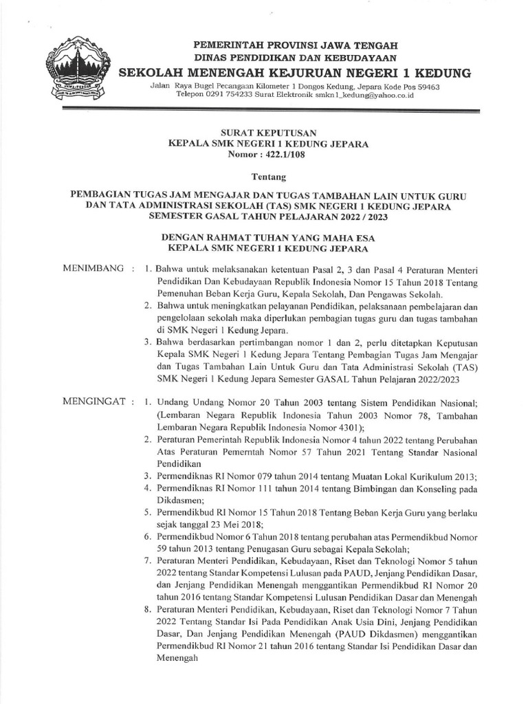 SK Pemb Tugas 2022-2023 | PDF