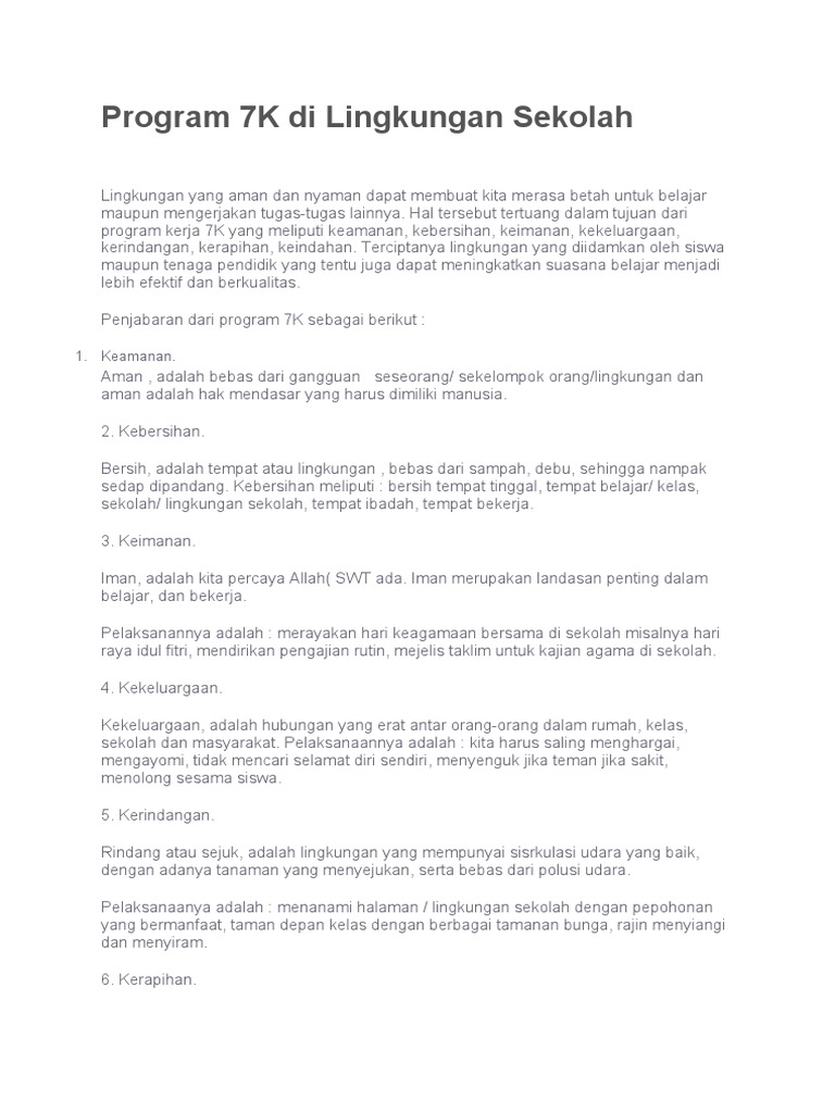Program 7K Di Lingkungan Sekolah | PDF