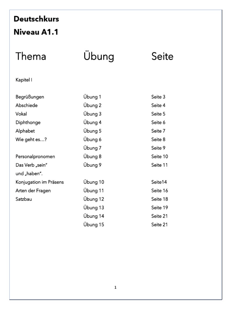 Übungsbuch A1.1 Deutsch | PDF