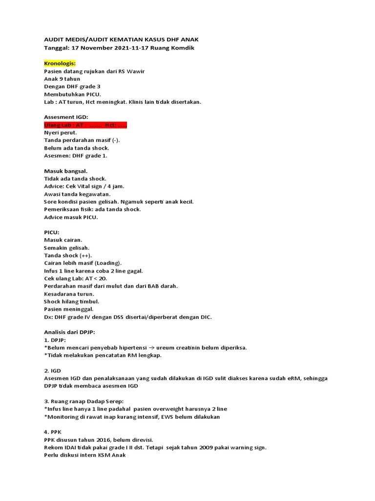 AUDIT MEDIS Kasus DHF Anak 17 Nov 21 | PDF | Sains & Matematika