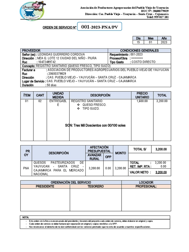 Orden de Servicio N | PDF