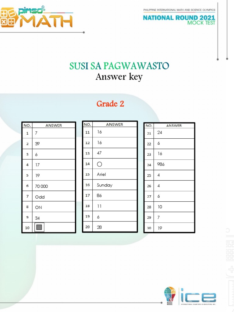 PIMSO-Grade 2 - Answer Key | PDF