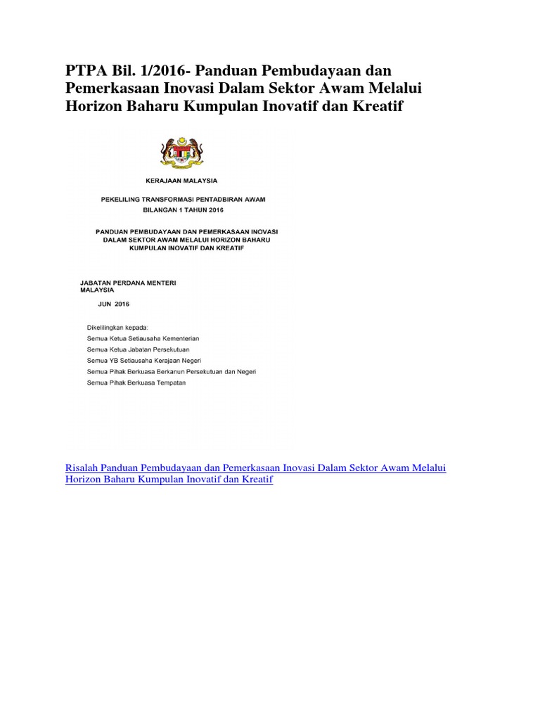 PTPA Bil. 1 2016 Panduan Pembudayaan Dan Pemerkasaan Inovasi Dalam ...