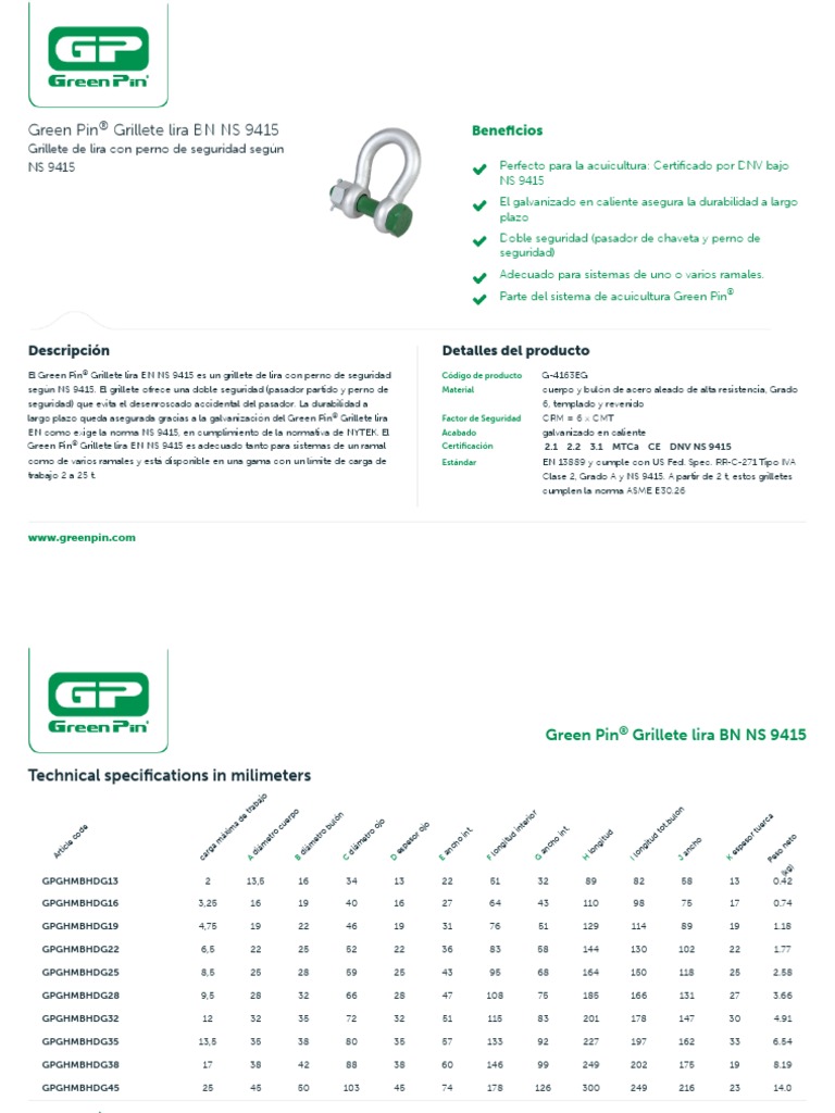 Green Pin® Grillete Lira BN NS 9415 - Green Pin | PDF