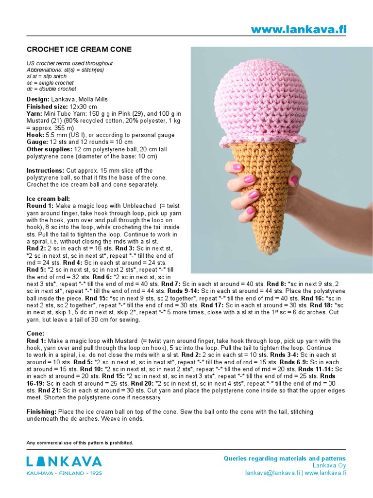 Crochet Ice Cream Cone Guide | PDF | Crochet | Yarn