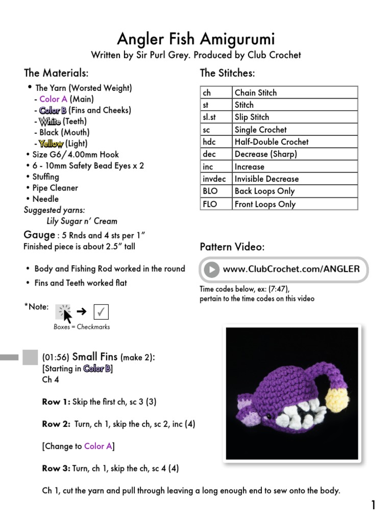 Angler Fish Amigurumi Crochet Pattern | PDF | Crochet | Amigurumi