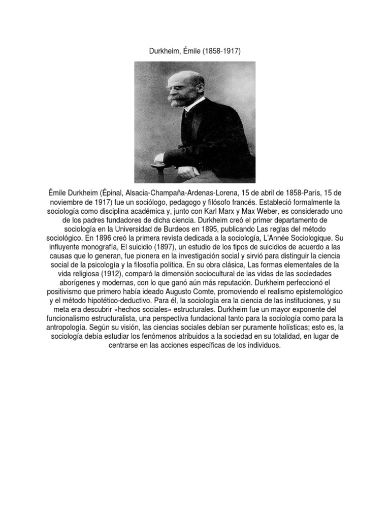 Biografias | PDF | Emile Durkheim | Teorías sociológicas