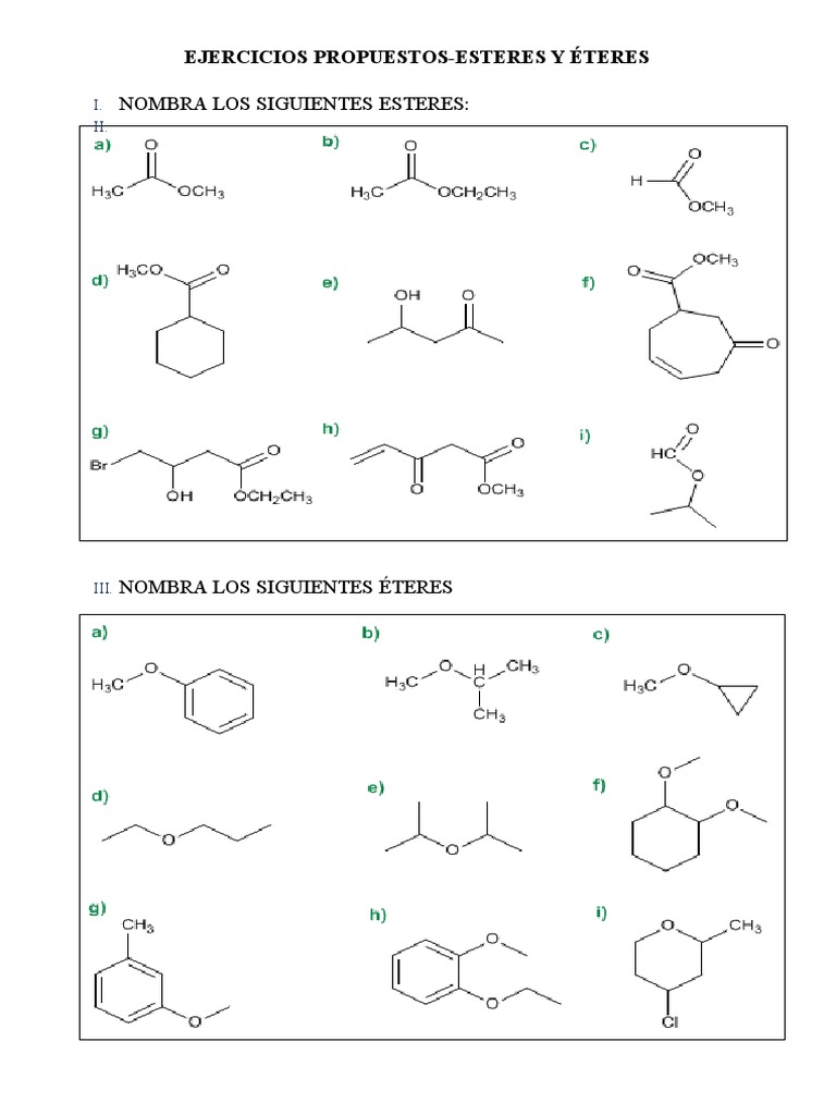 Ejercicios de Ésteres y Éteres Resueltos | PDF